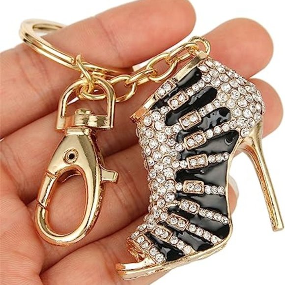 Accessories | Nwt Rhinestone Purse Charm Key Fob Chain Ring Black High ...